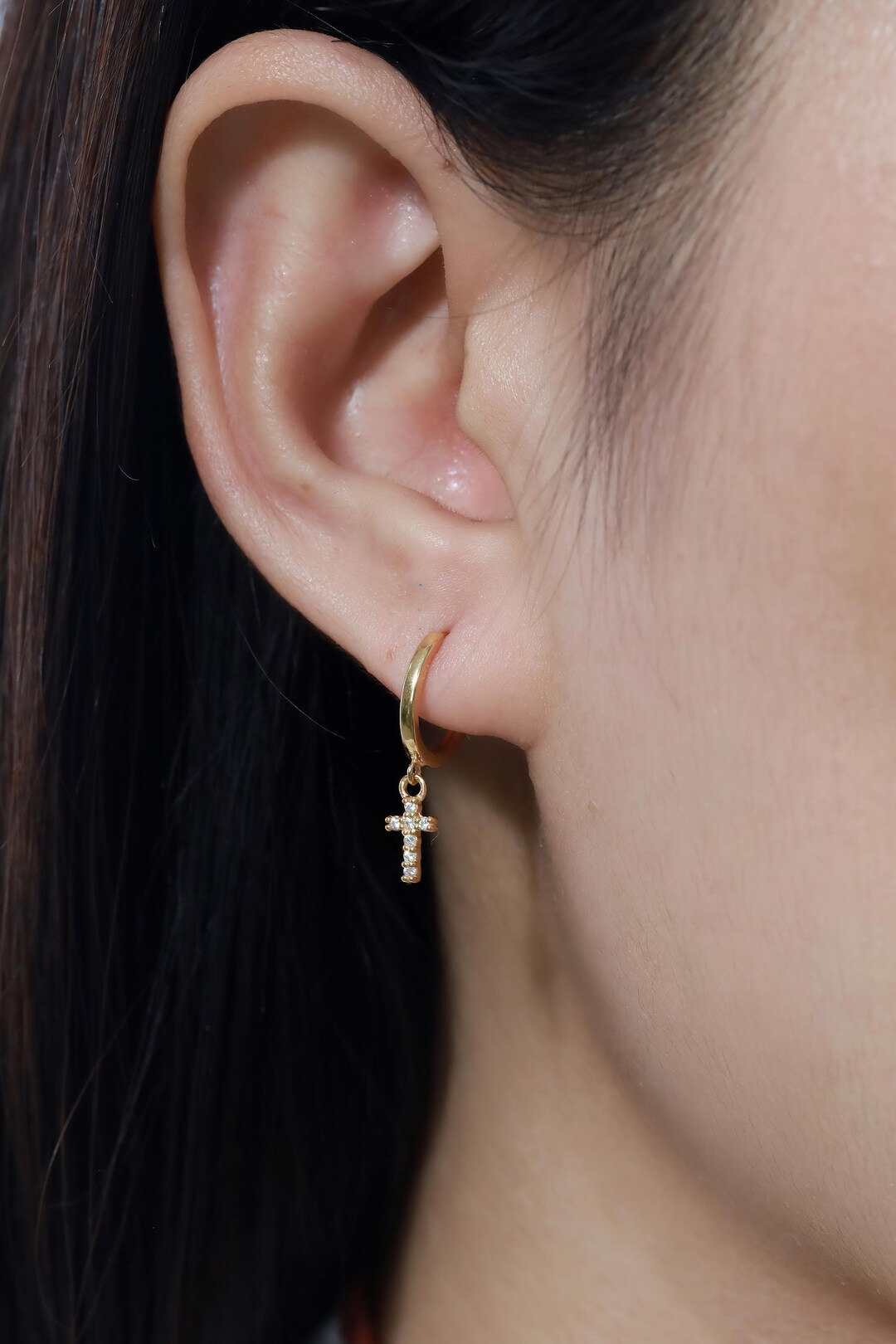 Dangle Drop Cross Hoop Earrings, Diamonds Cross Earrings Gift for Women ...