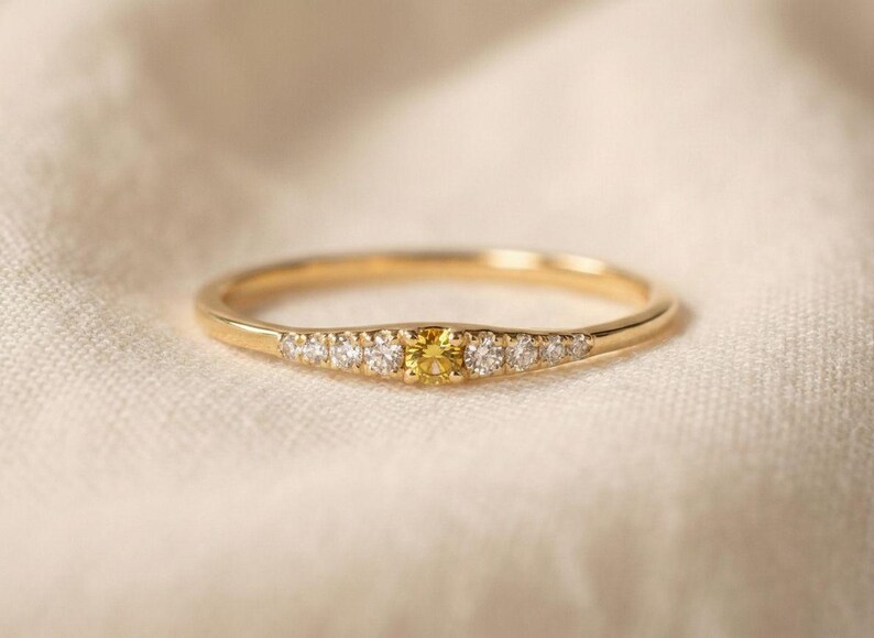 Dainty Citrine Birthstone Tapered Ring, Evil Eye Wedding Ring, November ...