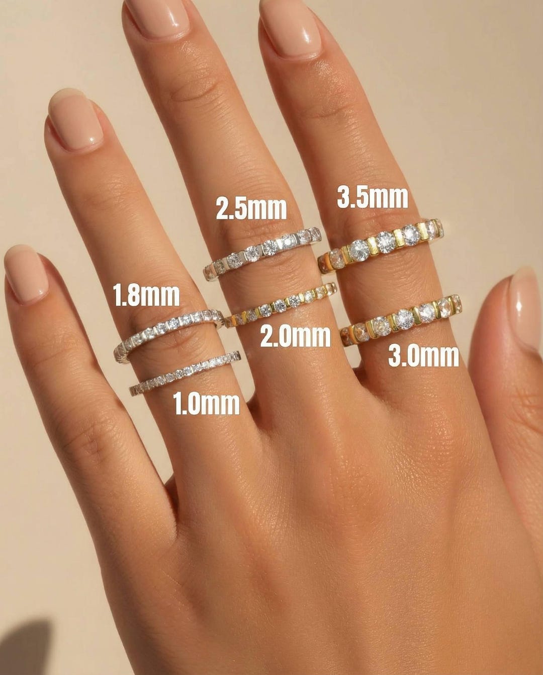 Moissanite Wedding Band, Bar Prong Stackable Ring, 1.0mm 1.8mm 2.0mm 2 ...