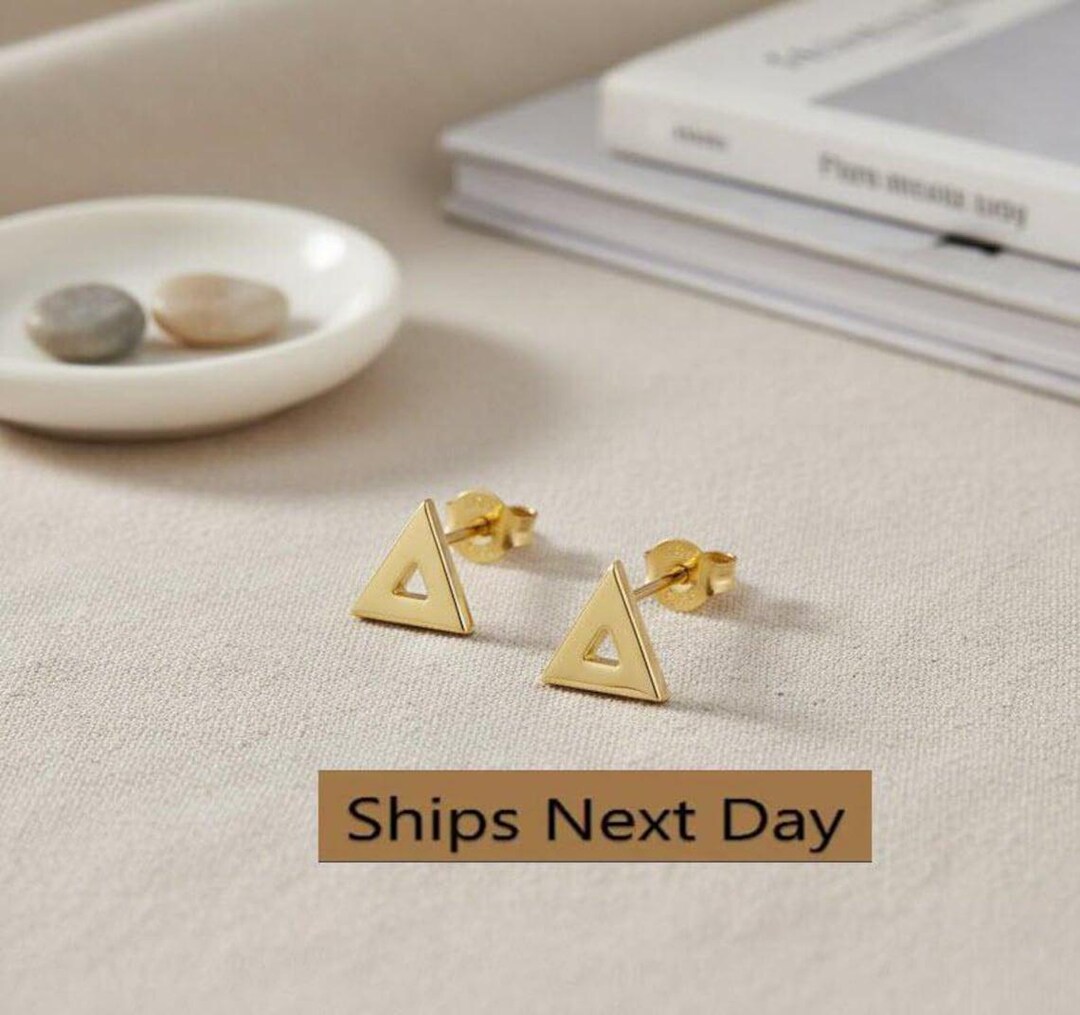 Tiny Open Triangle Stud Earrings in Sterling Silver, Geometric Stacking ...