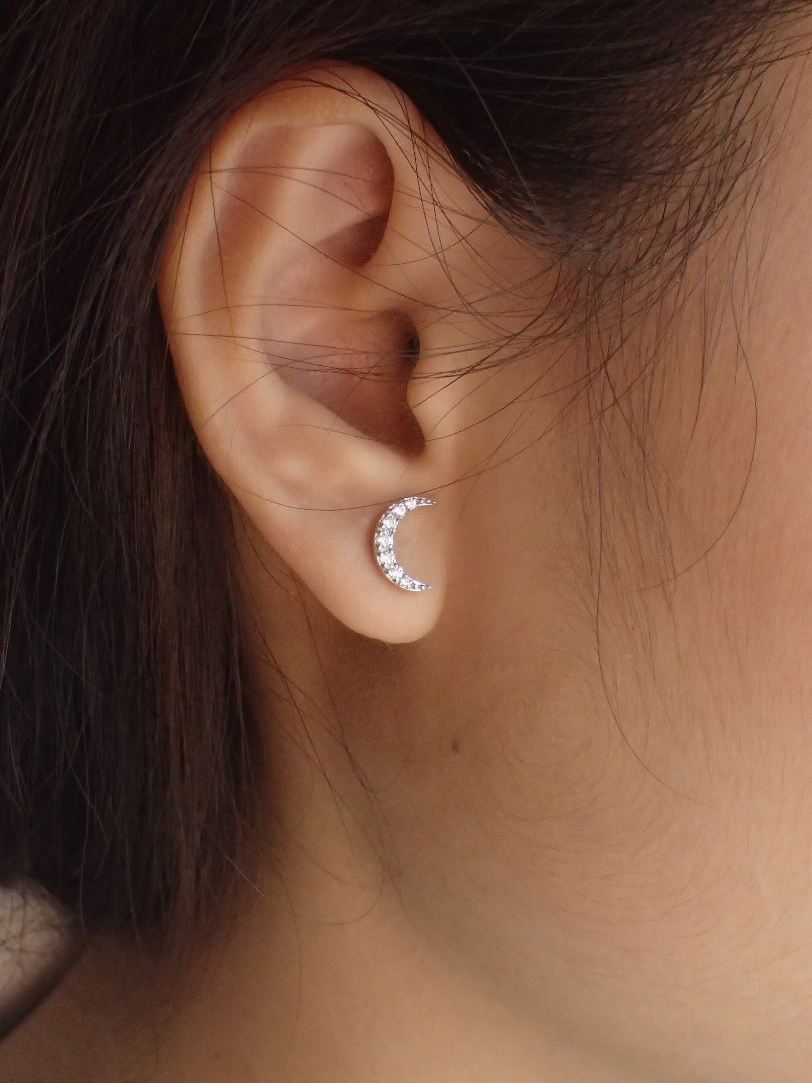 Moon Earrings / Moon Stud Earrings / Diamonds Moon Earrings | Etsy