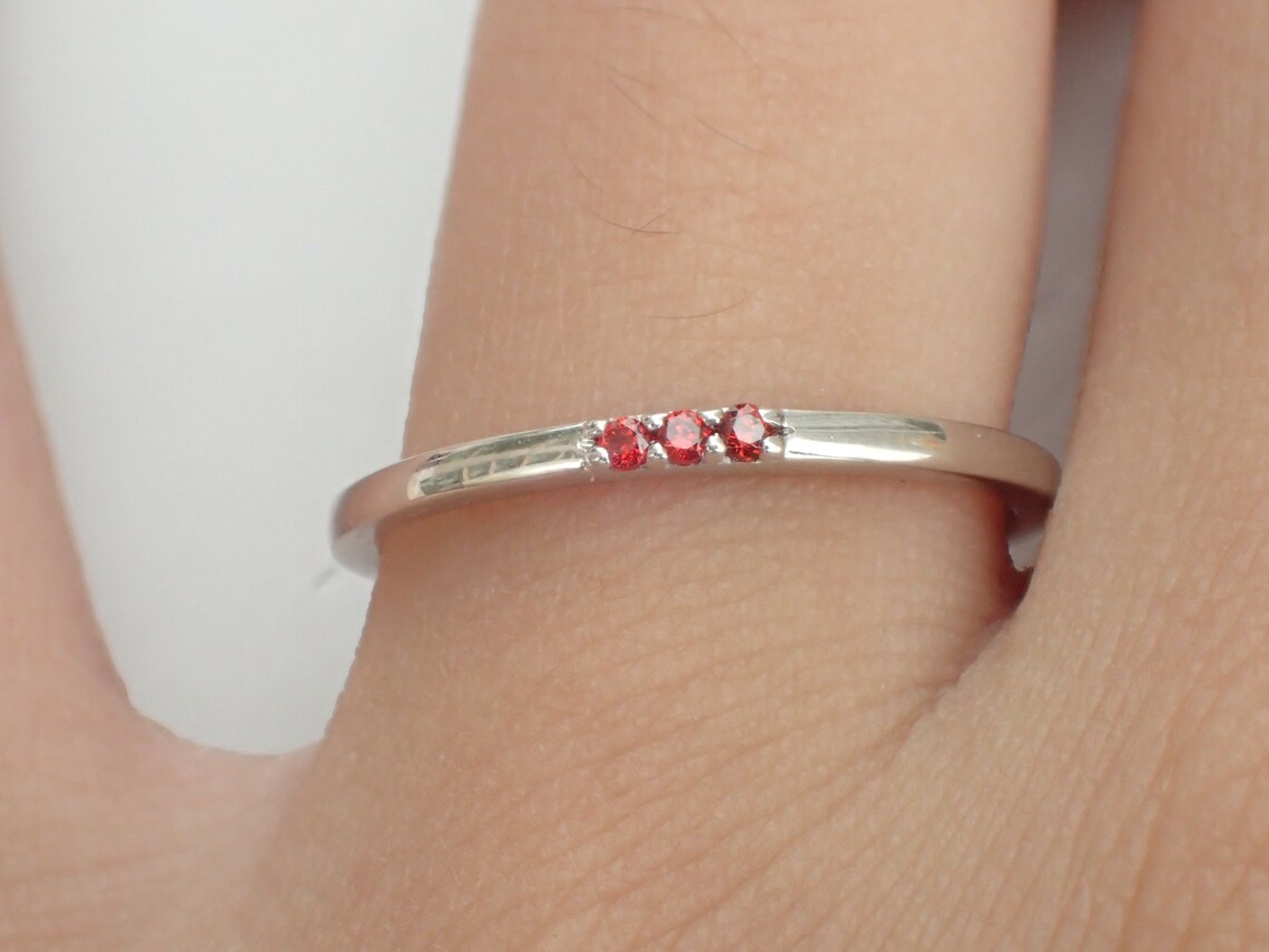 3 Stone Red Ruby Ring Solid Gold Ruby Band Stackable Ruby | Etsy