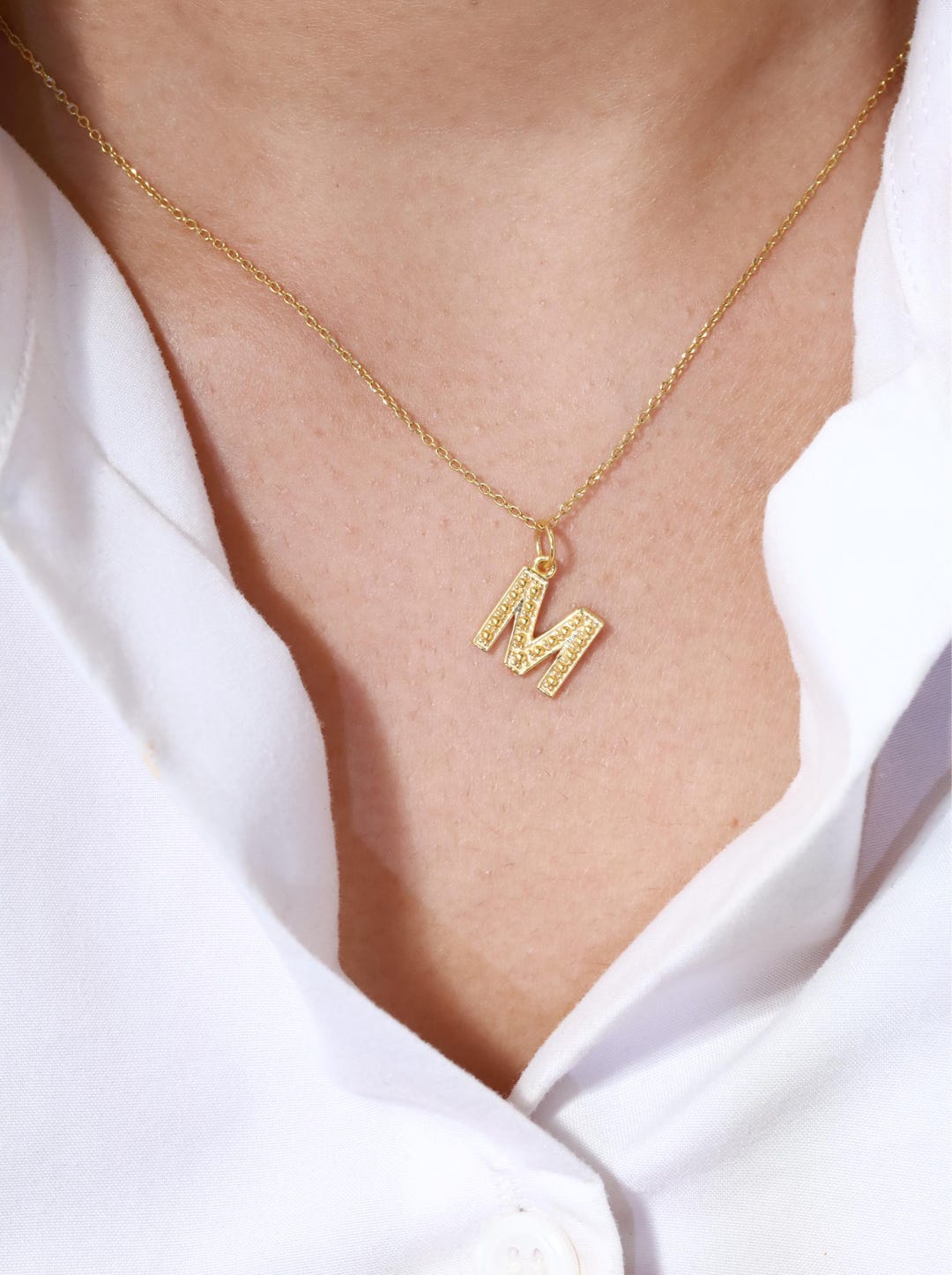 M Letter Necklace, Initial Letter Necklace, Personalized Jewelry, M ...