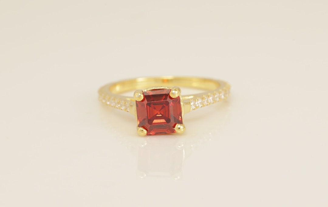 Asscher Cut Garnet Engagement Ring, Cathedral Set Ring, January ...