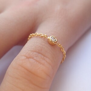 2mm Chain Ring in 14k Solid Gold, Bezel Set Diamond Chain Ring, Rope ...