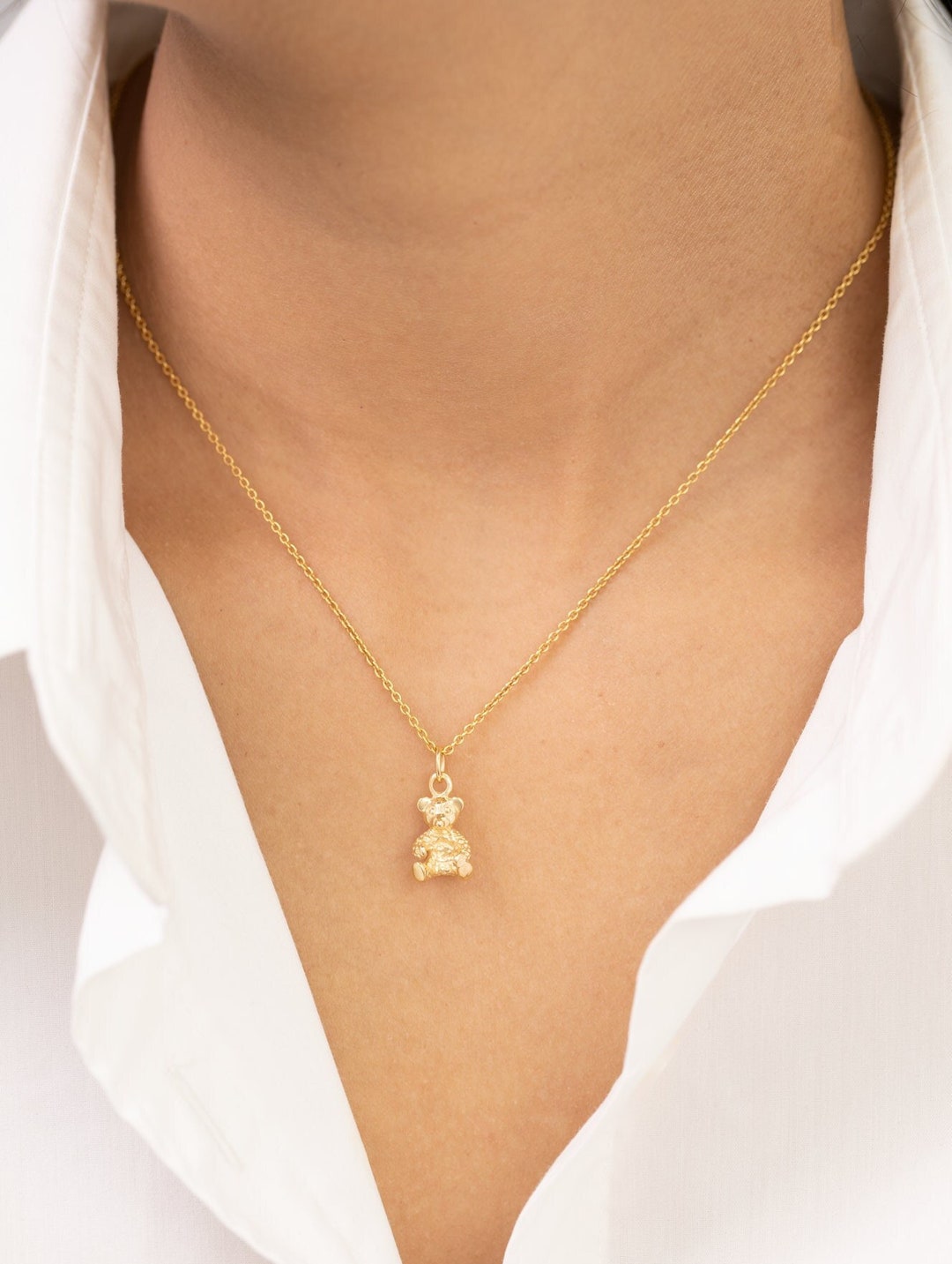 Minimalist Teddy Bear Necklace, Teddy Bear Pendant, Birthday Gift, Cute ...