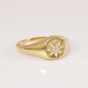 Diamond Signet Ring, 14K Solid Gold Star Setting Diamond Signet Ring ...
