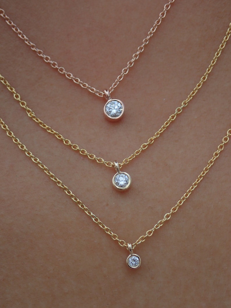 Solitaire Diamond Necklace in 14k Gold / Dainty Diamond - Etsy
