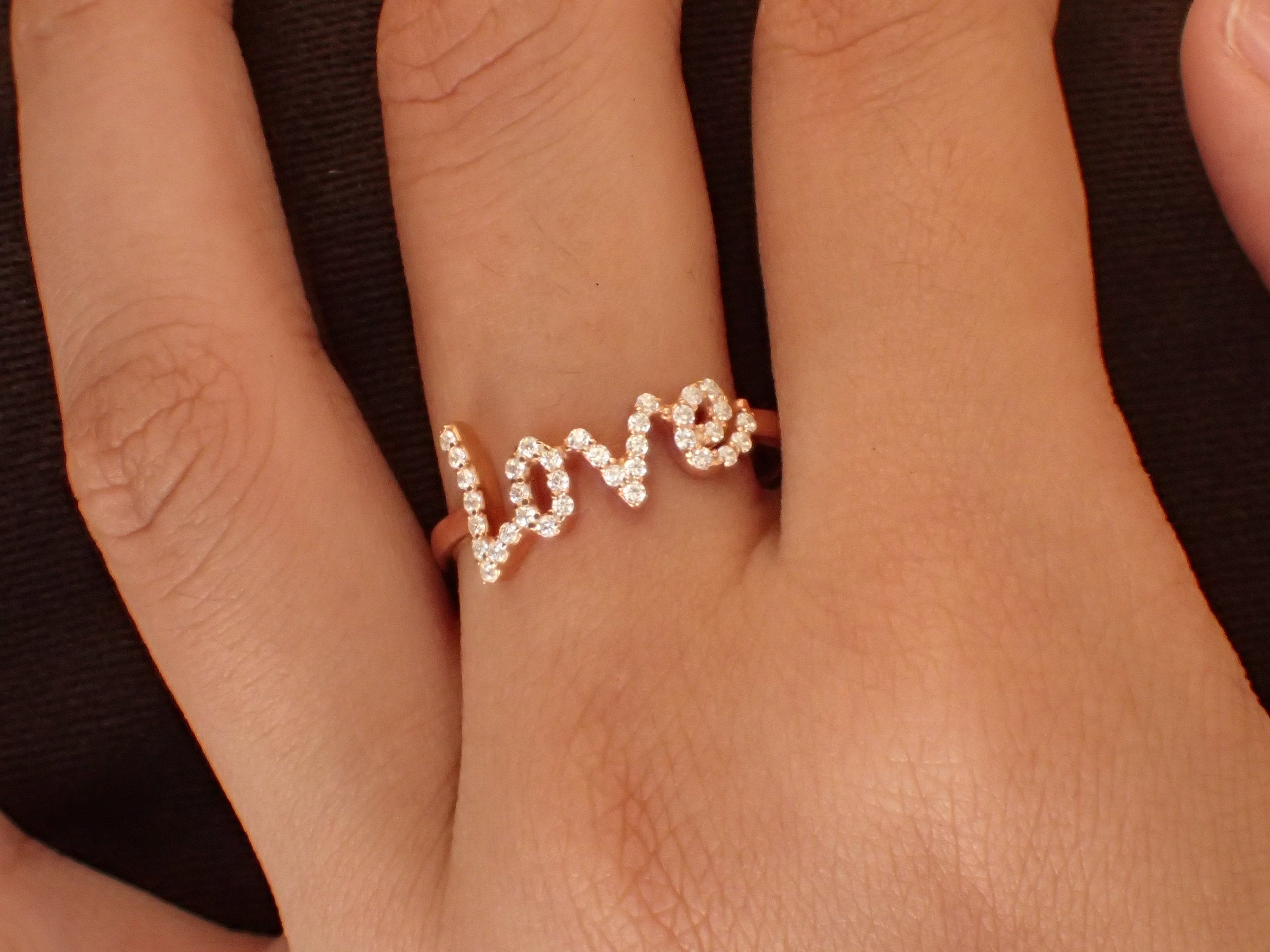 Diamond Love Ring 14k Gold Love Ring Love Diamond Ring - Etsy