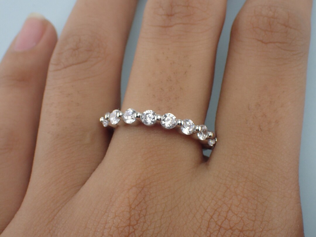 ON SALE 1.0 Carats Single Prong Ring, 3.0mm Half Eternity Diamond ...