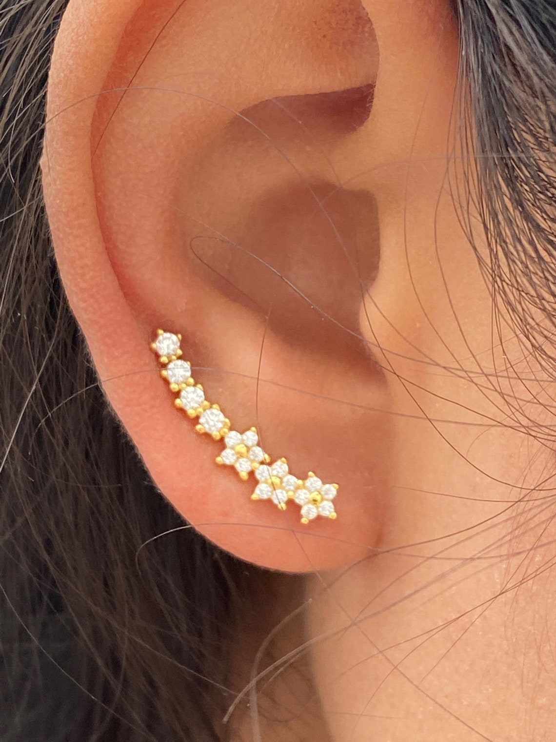 Star Ear Climber Earrings / Flower Dainty Vine Ear Climbers / | Etsy