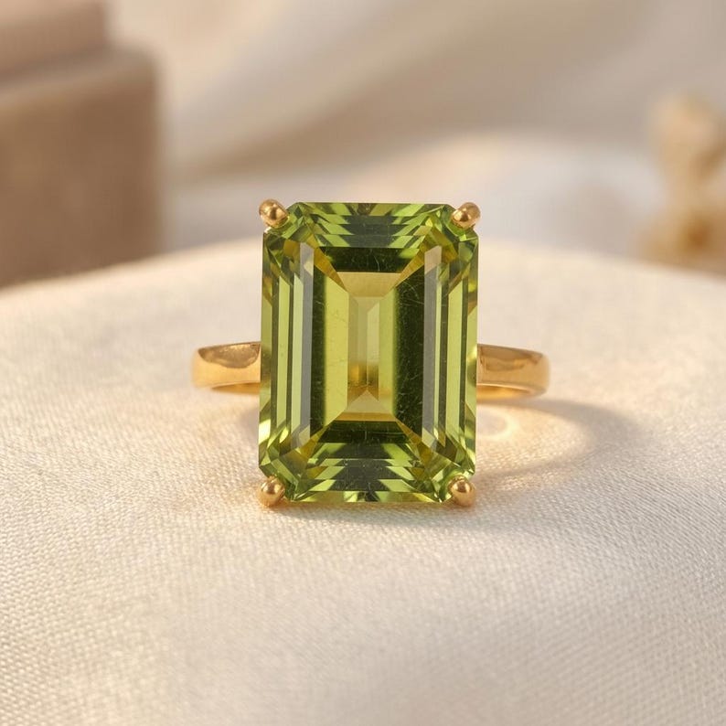 Large Peridot Ring, Emerald Cut 12 X 16 Peridot Ring, 14K Gold ...