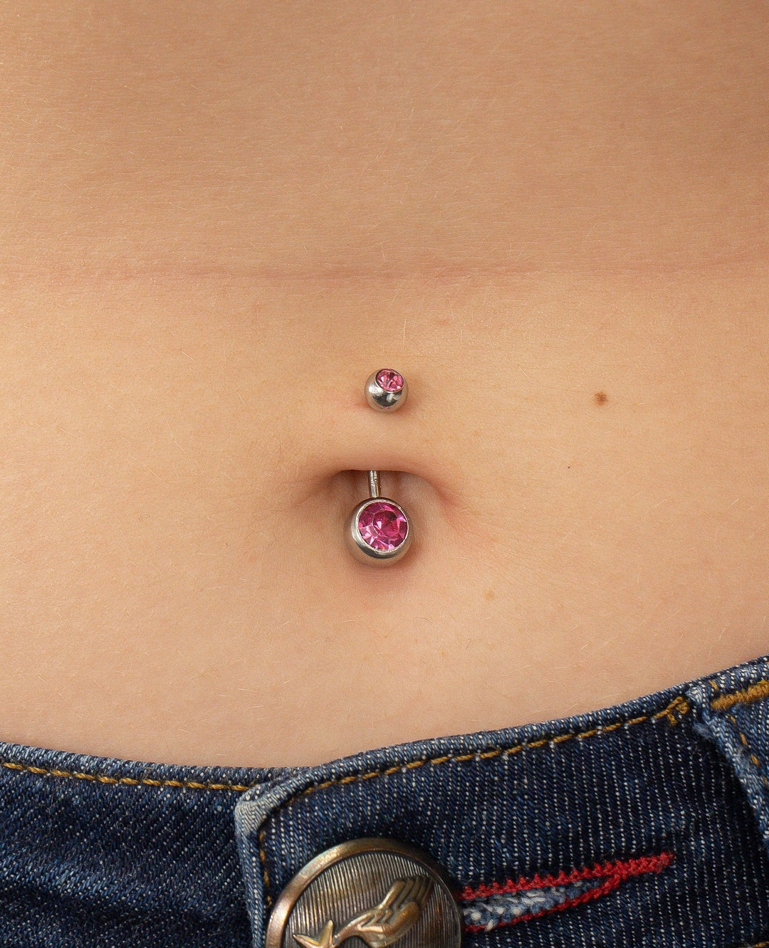 Bezel Set Pink Sapphire Belly Ring, Sterling Silver Curved Barbell ...