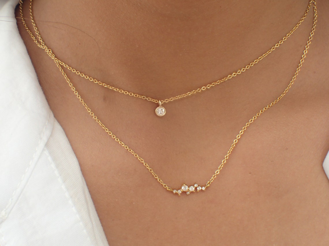 White Sapphire Cluster Necklace / Delicate Layering Necklace | Etsy