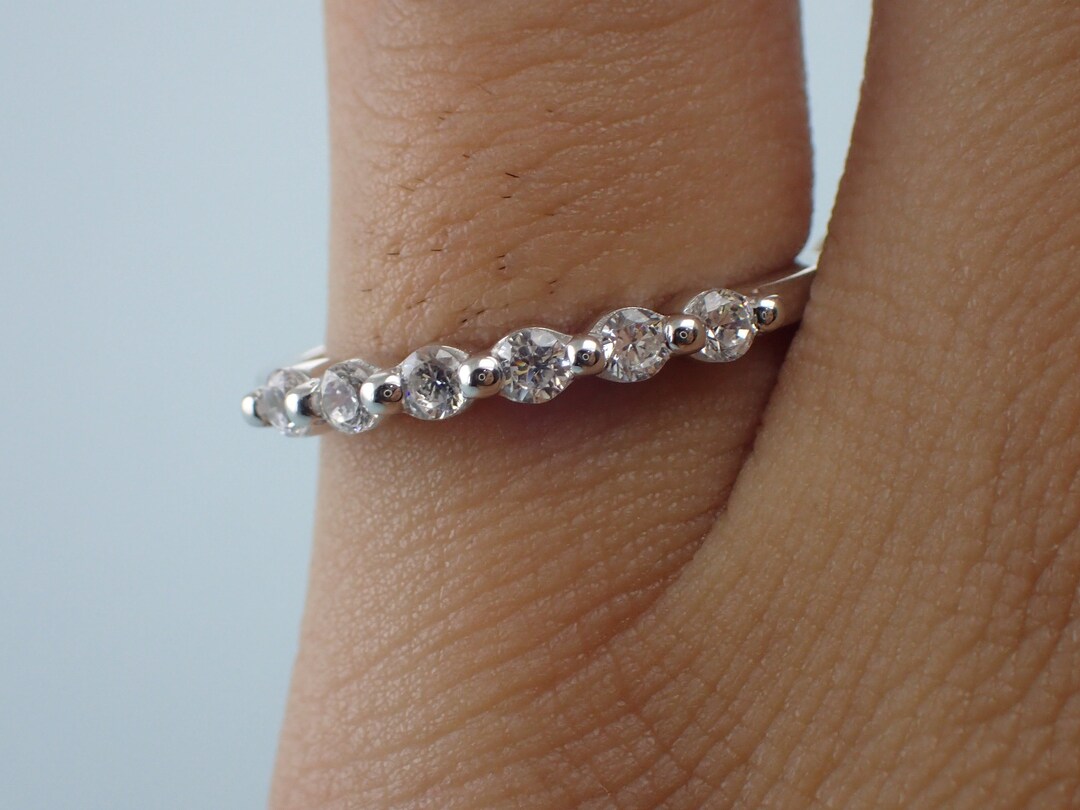 2.2mm Single Prong Ring, 6 Stones Diamond Wedding Band, 14k Solid Gold ...