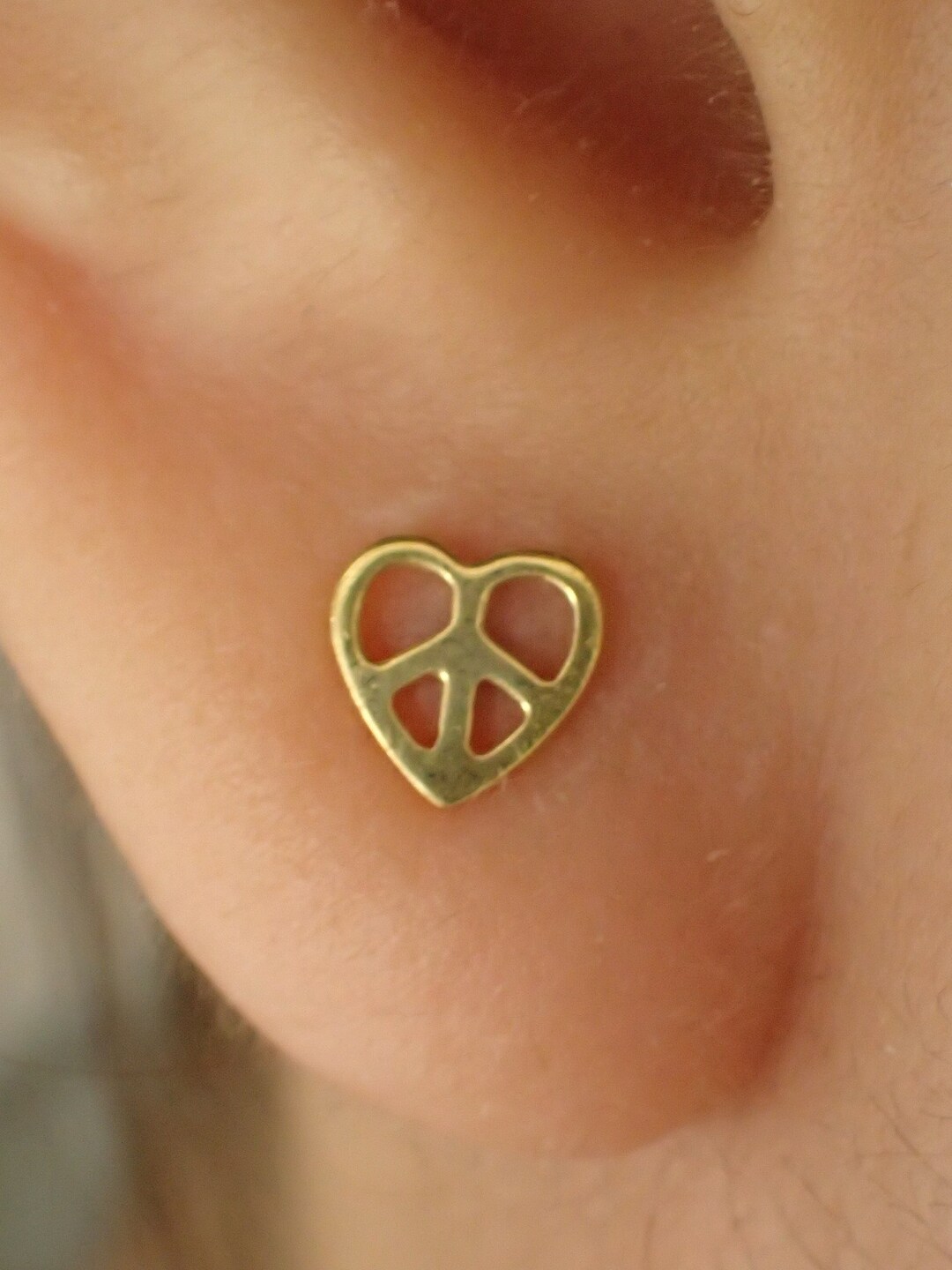 Heart Stud Earrings, Peace Sign Earring Gift for Women, Hippie Peace ...