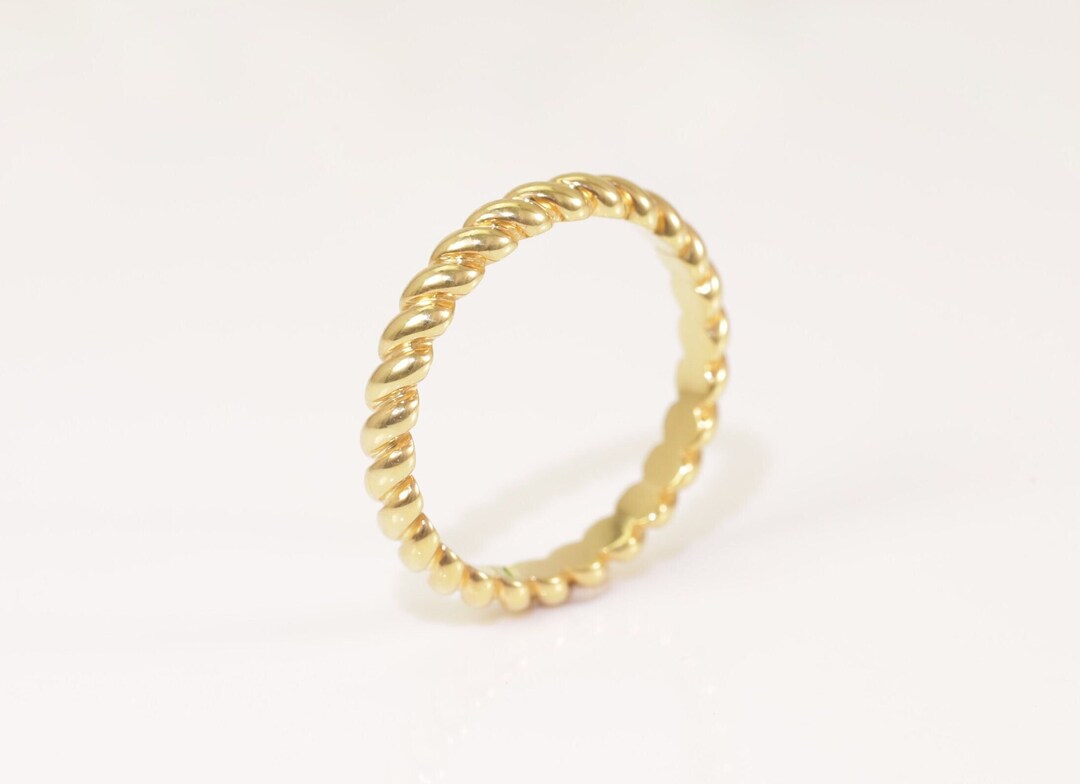 3.0mm Twisted Rope Wedding Band, 14K Solid Gold Braided Twist Ring ...