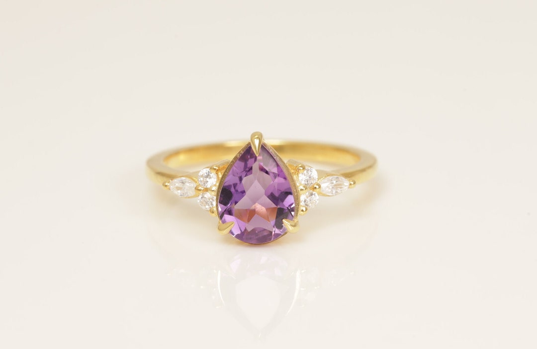 1.25 CT Pear Shaped Amethyst Engagement Ring, Vintage Engagement Ring ...