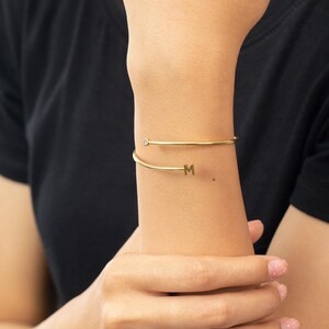 Personalized Initial Bangle Bracelets, Starling Silver Adjustable ...