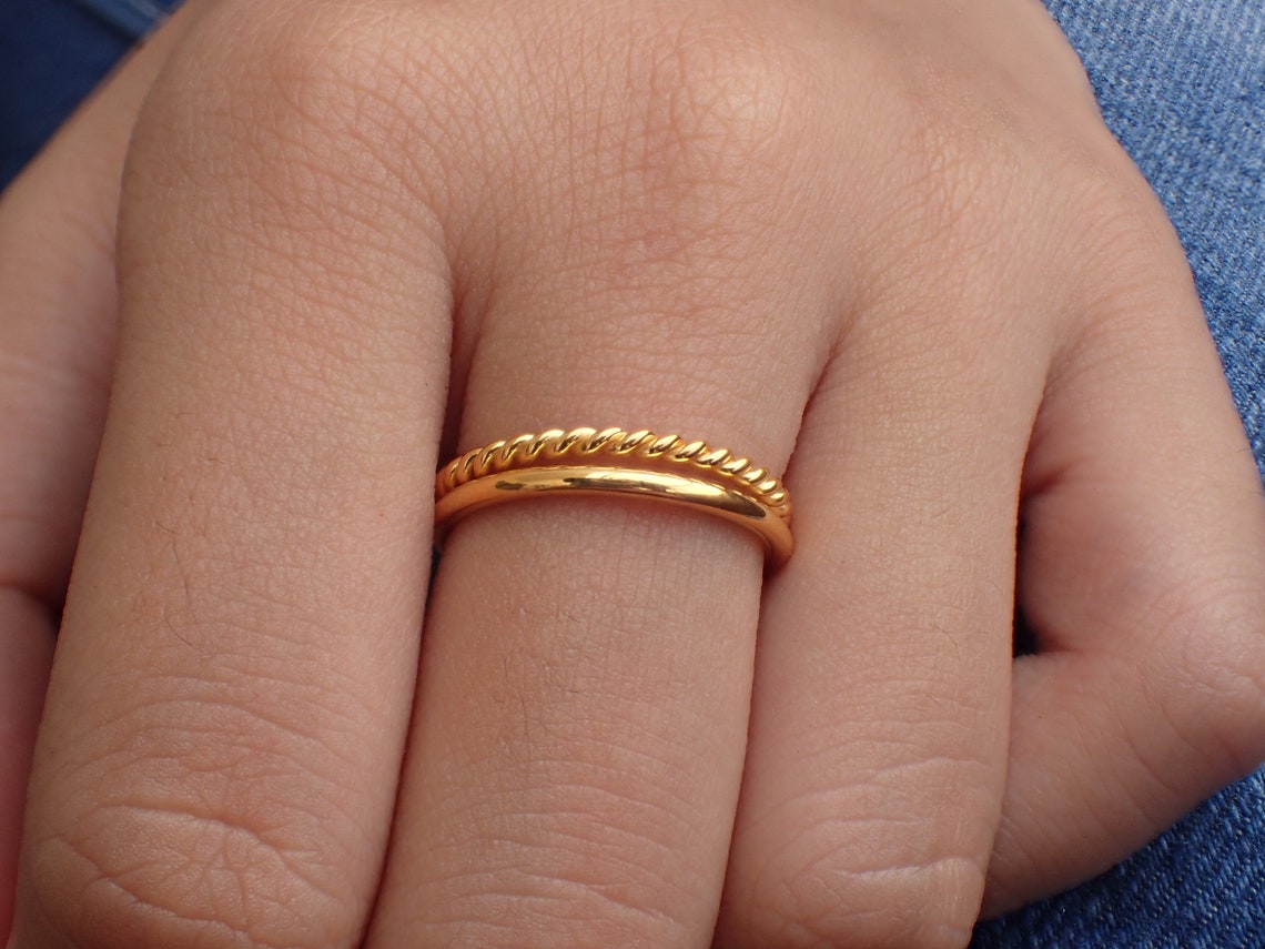 Twist Infinity Rings Set of 2 14k Solid Gold Rope Rings Thin | Etsy