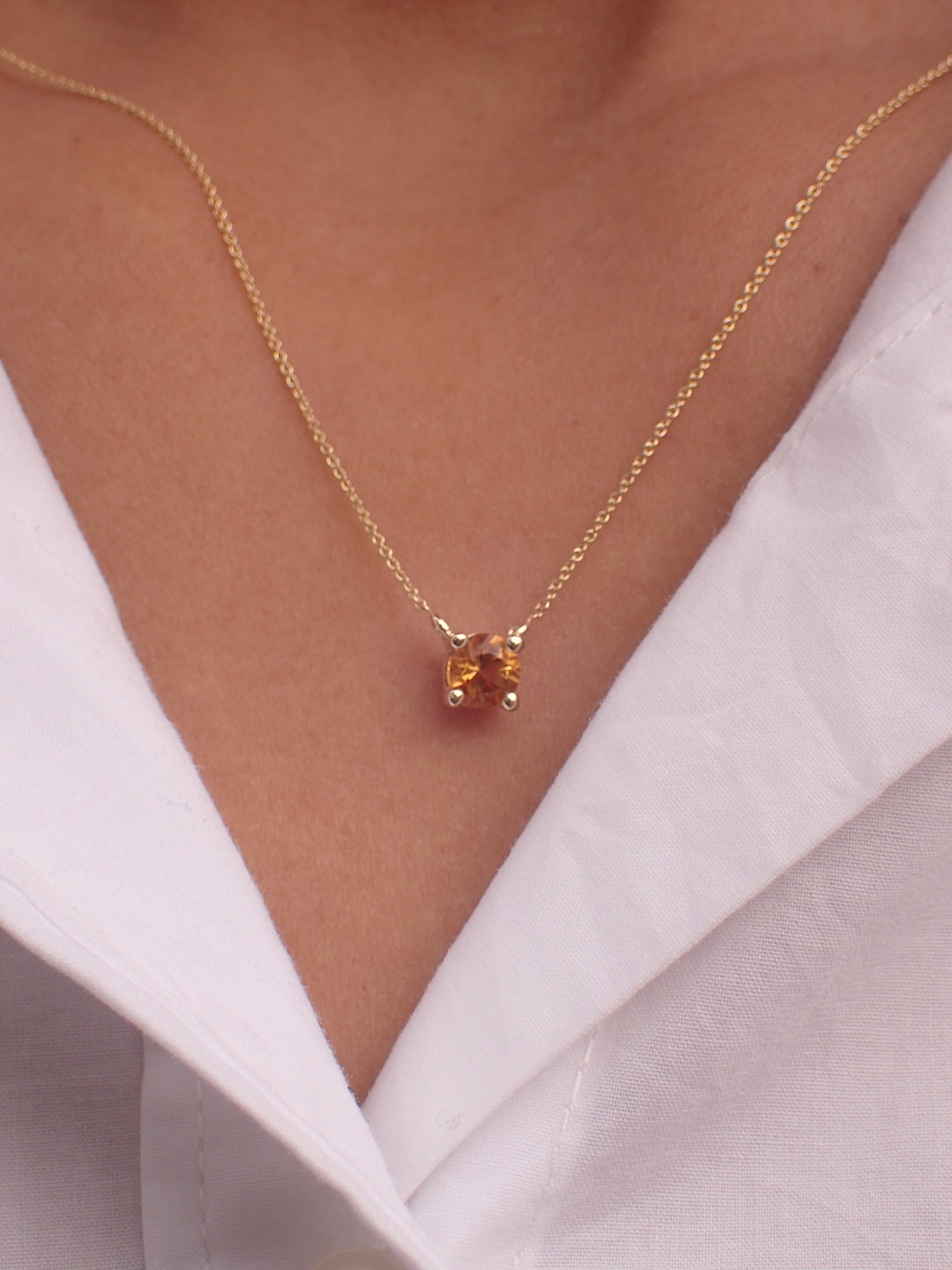 Citrine Solitaire Necklace, 14k Solid Gold Citrine Pendant, November ...