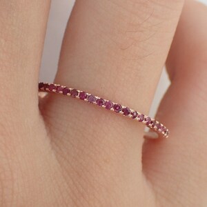 Micro Pave Ruby Half Eternity Wedding Band, Thin Dainty Stacking Ruby ...