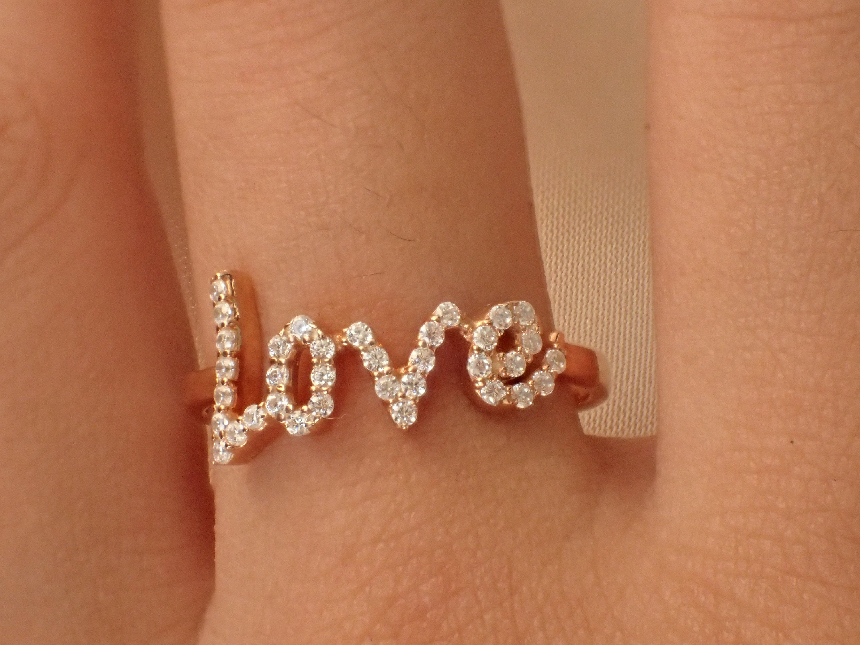 Diamond Love Ring 14k Gold Love Ring Love Diamond Ring - Etsy