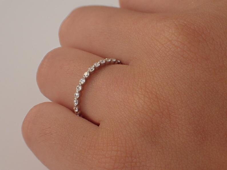 Single Prong Half Eternity Diamond Prong Wedding Band 1.5mm - Etsy
