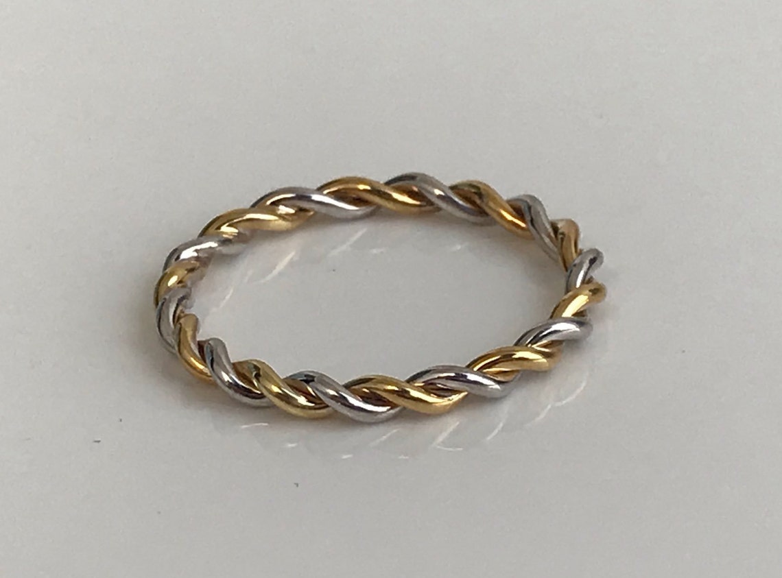 Twisted Rope Two Tone Ring in 14k Solid Gold Simple | Etsy