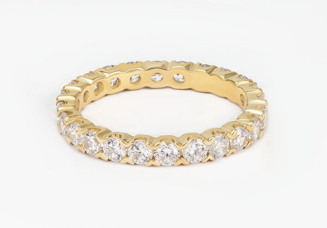 Fishtail Diamond Eternity Ring, 14K Solid Gold Diamond Wedding Band ...