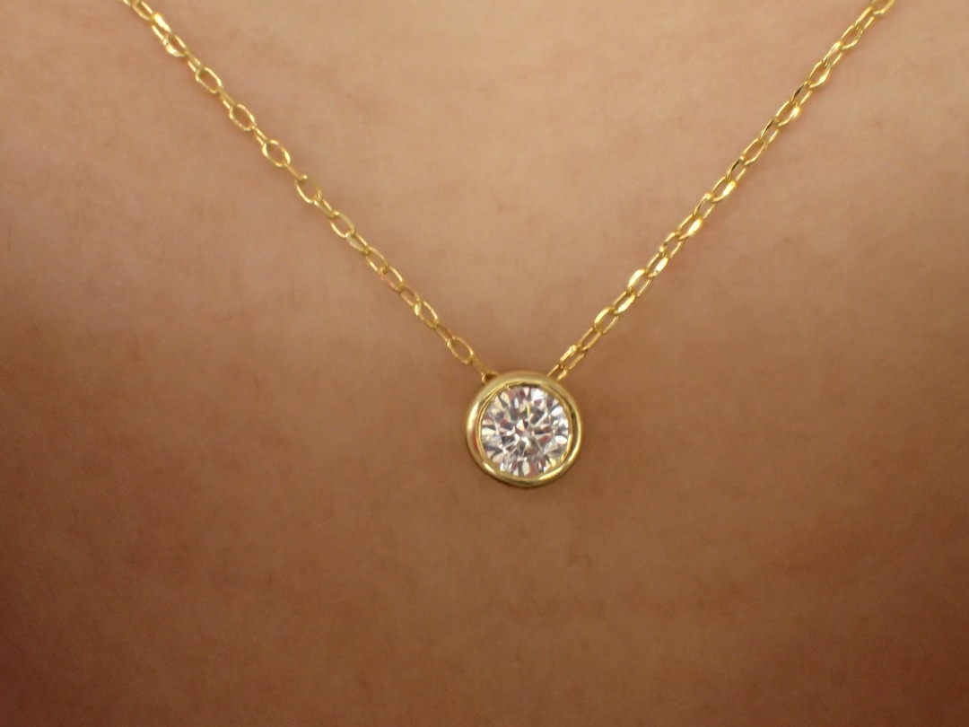Solitaire Necklace / Delicate Diamond Necklace / Sterling Silver Bezel ...
