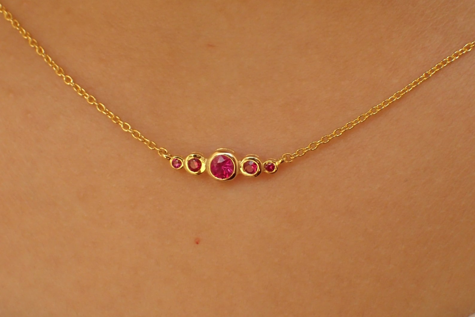 Natural Ruby Necklace / 14K Solid Gold Bezel Set Necklace / - Etsy