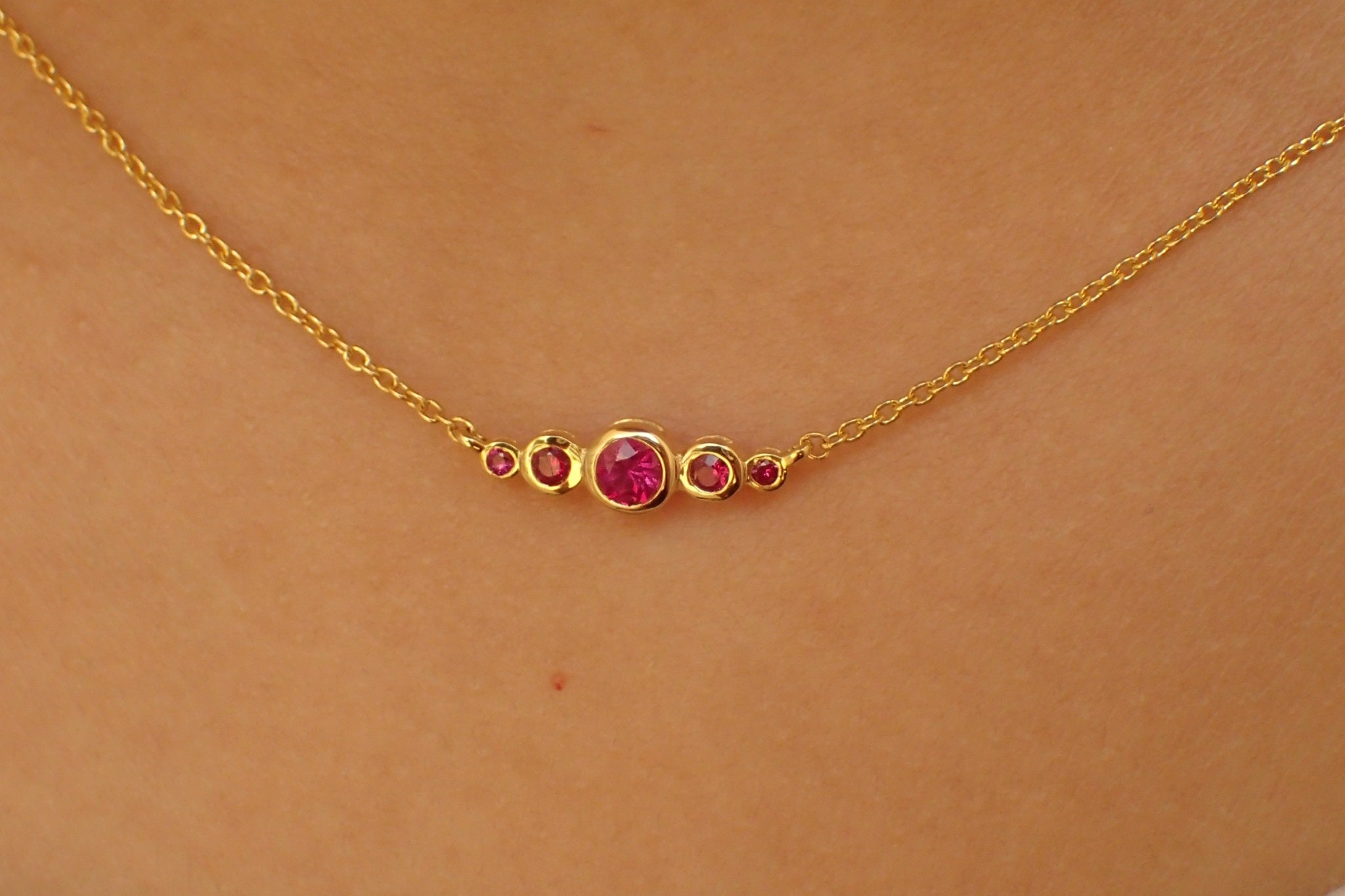 Natural Ruby Necklace, 14K Solid Gold Bezel Set Necklace, July ...