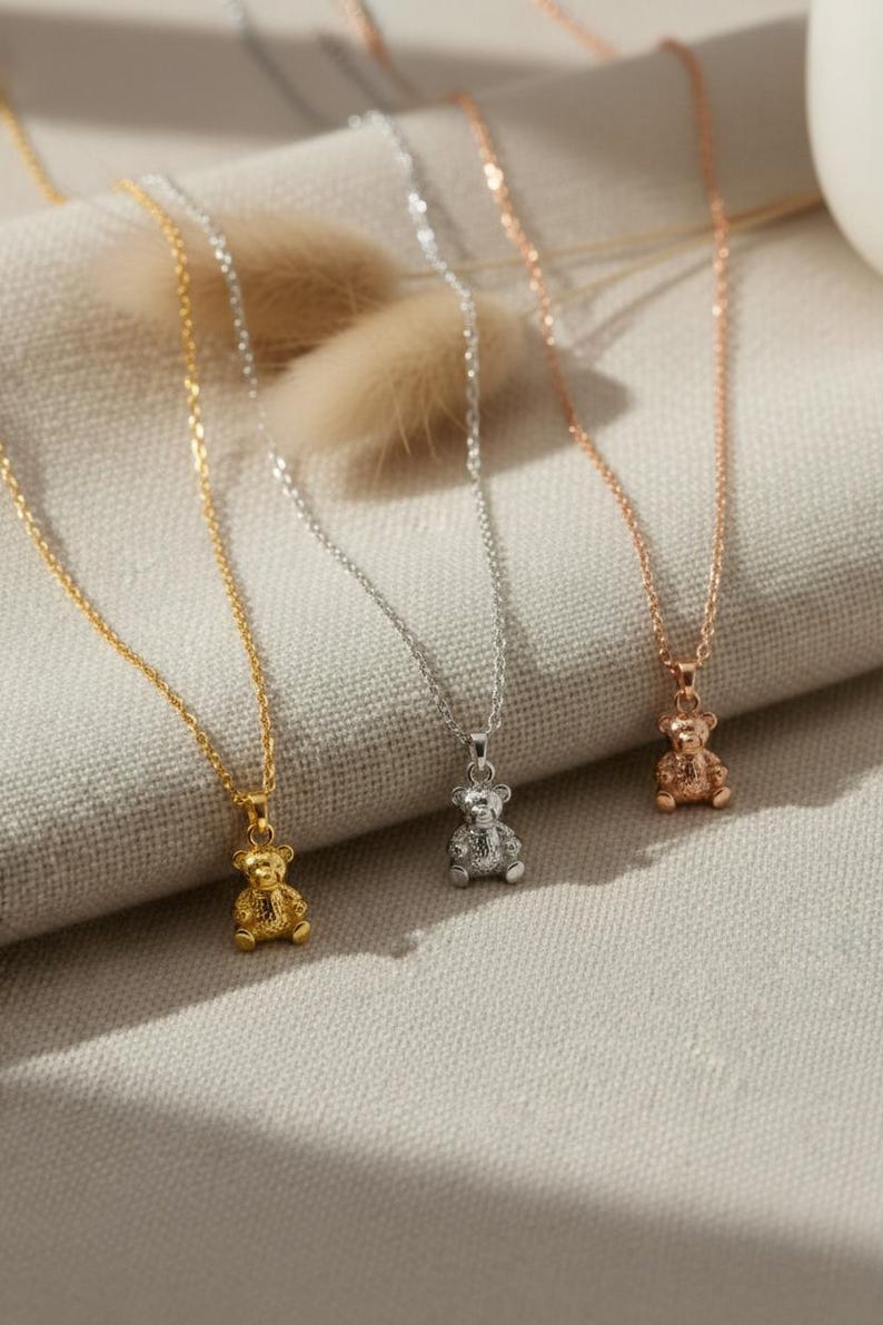 Minimalist Teddy Bear Necklace, Teddy Bear Pendant, Birthday Gift, Cute ...