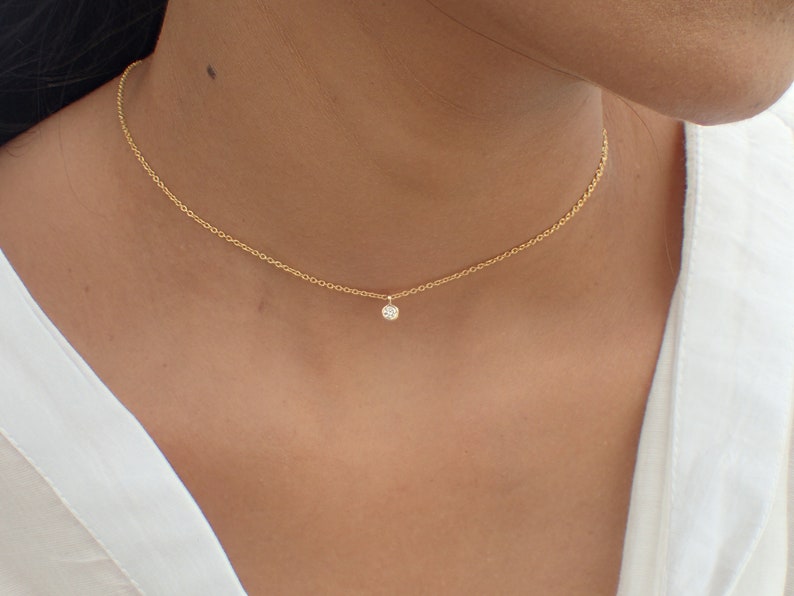 Diamond Choker Necklace / Solitaire Diamond Necklace / - Etsy