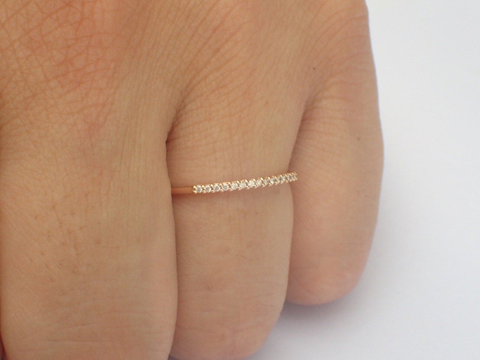 Diamond Stackable Ring 14k Solid Gold Delicate Diamond Band - Etsy