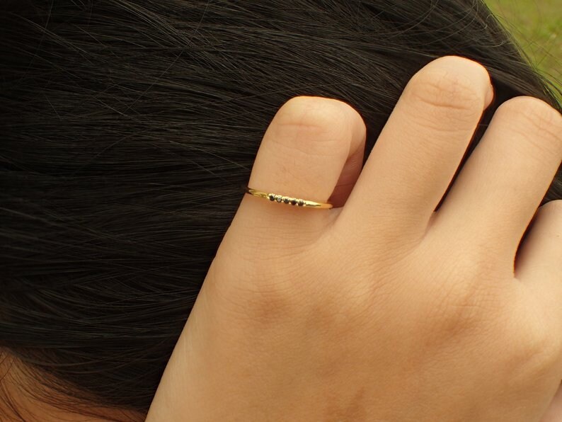 Black Diamond Dainty Staking Ring 14k Gold Diamond Stackable - Etsy