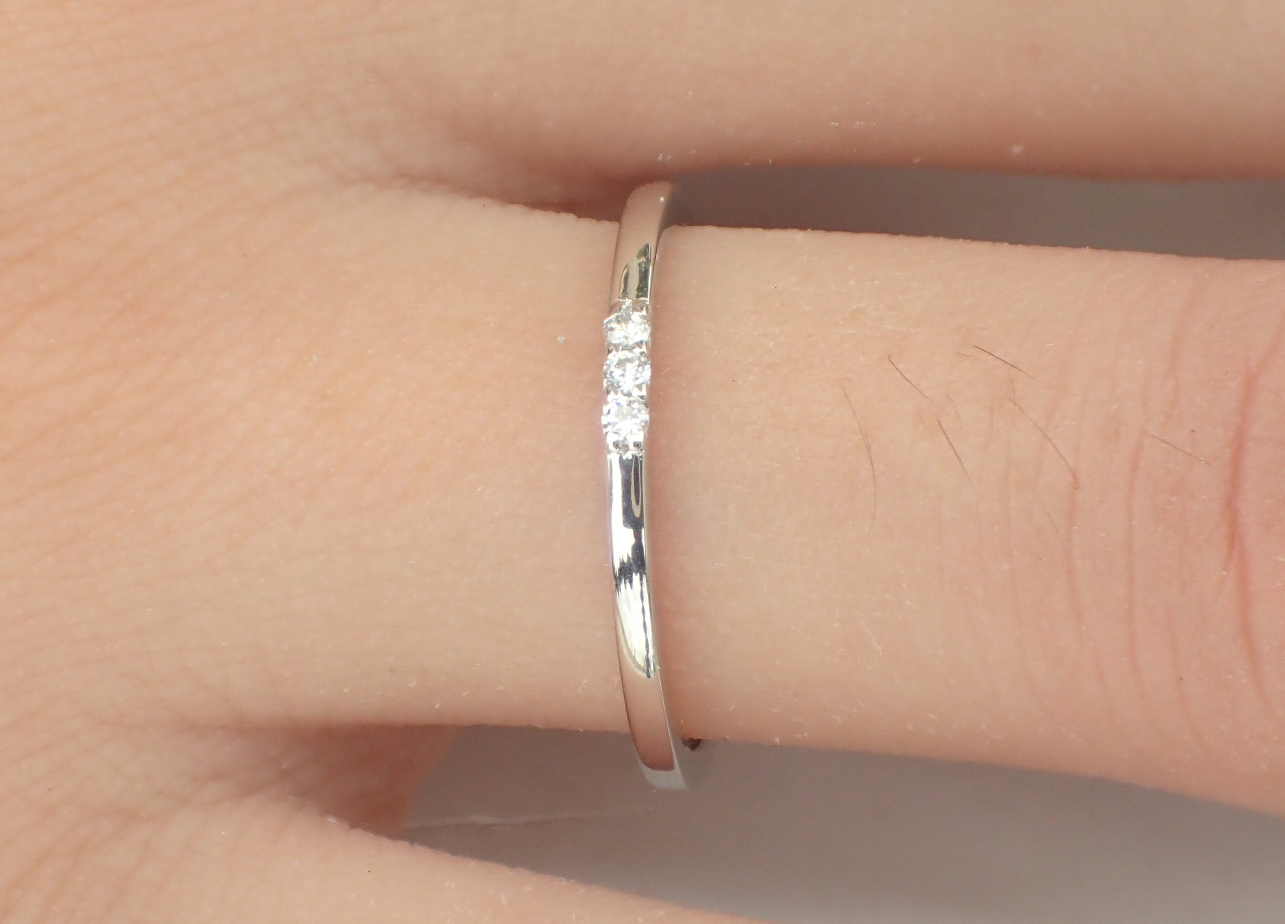 Dainty 3 Diamond Ring White Gold 3 Stone Ring 3rd Year Gift - Etsy