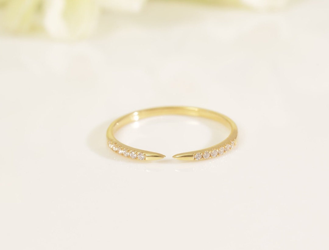 Stackable Open Ring, 14K Solid Gold Diamond Open Cuff Ring, Dainty ...