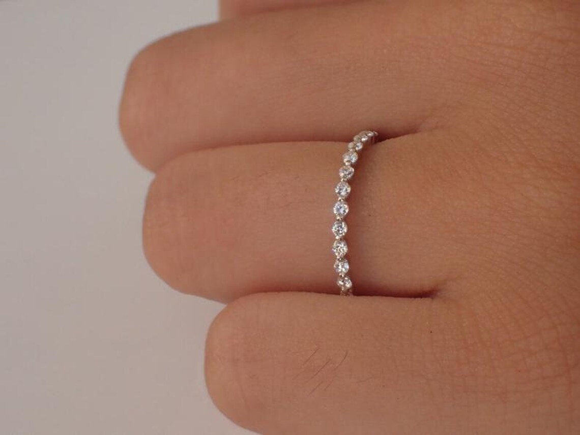 Single Prong Half Eternity Diamond Prong Wedding Band 1.5mm - Etsy