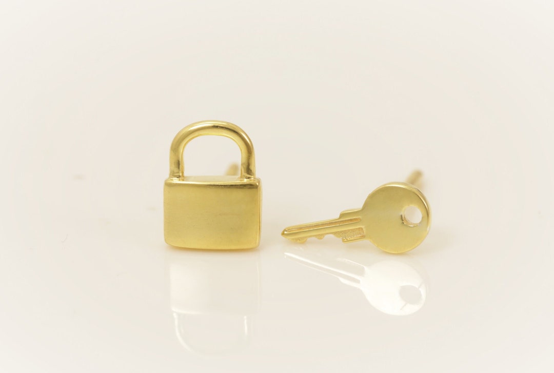 Lock and Key Stud Earrings, Minimalist Earrings, Key and Lock ...