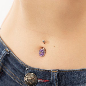 Amethyst Belly Button Ring, Navel Body Piercing Jewelry, Curved Barbell ...