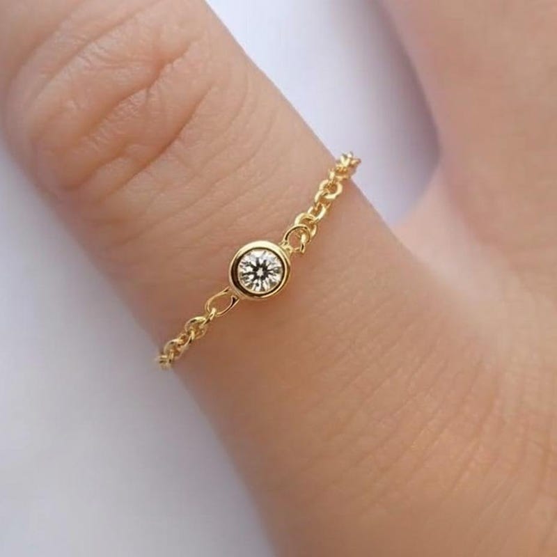 Chain Diamond Bezel Ring - Etsy