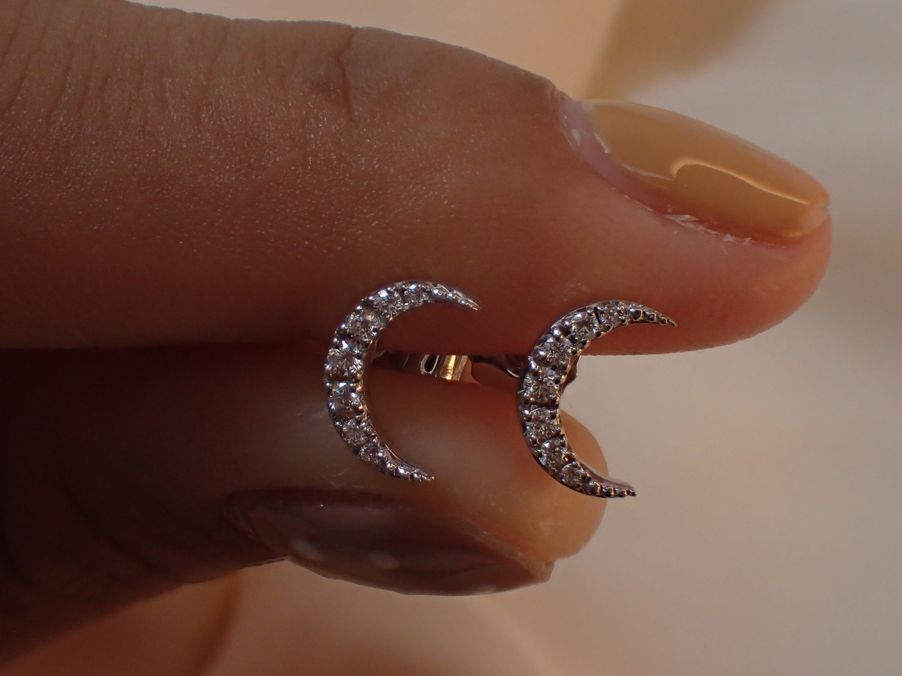 Moon Earrings / Moon Stud Earrings / Diamonds Moon Earrings - Etsy