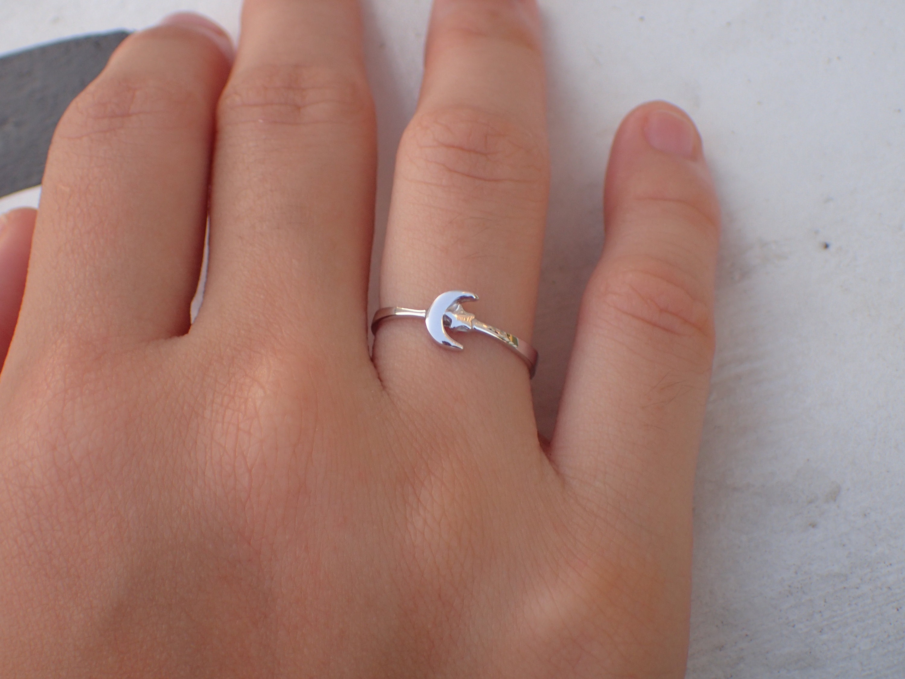 Moon and Star Ring / Sterling Silver Moon Ring / Promise Ring ...