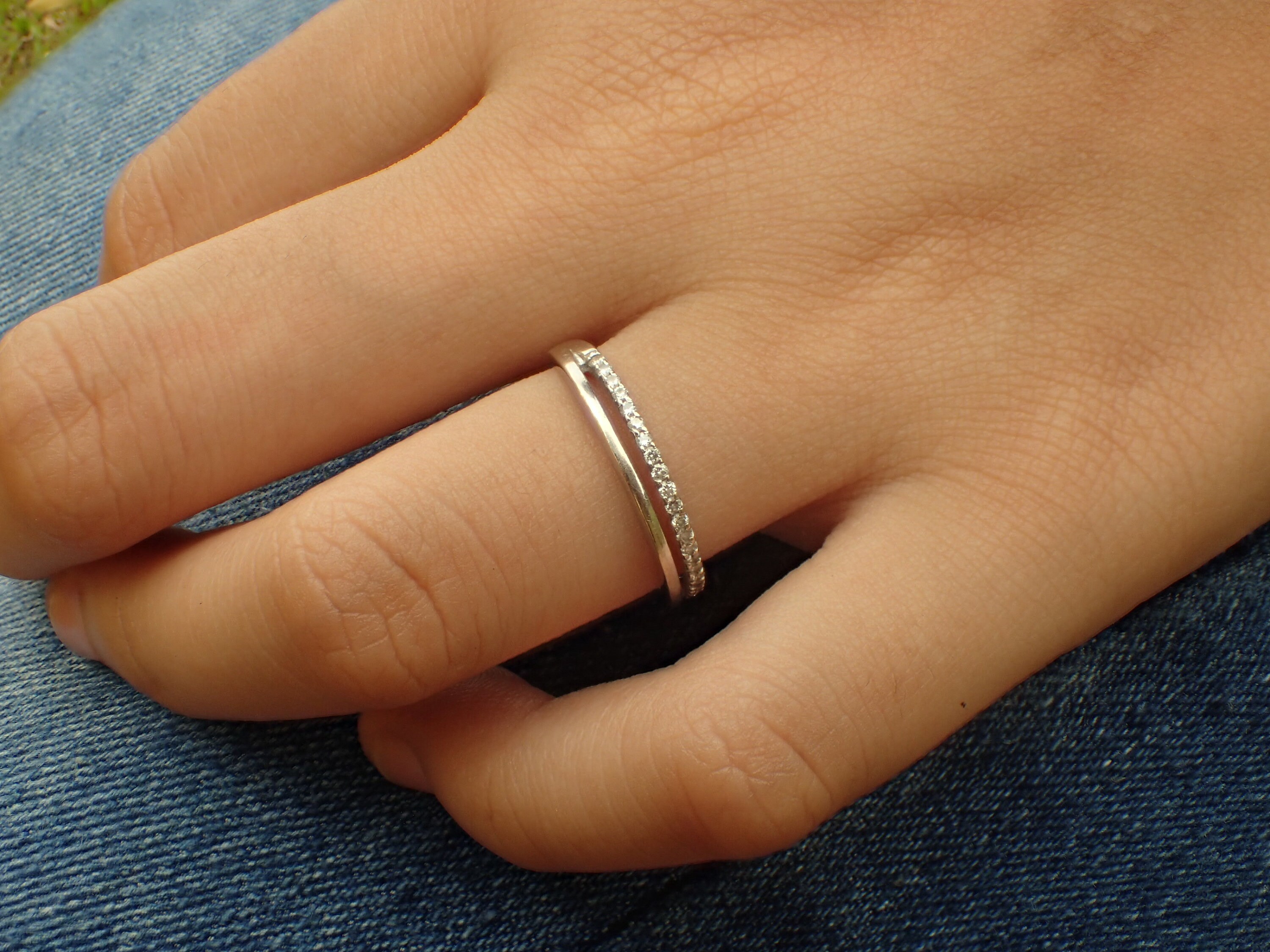 Double Row Diamond Wedding Band 14k White Gold Two Row Ring - Etsy