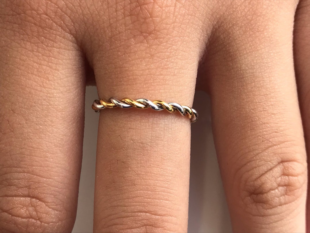 Twisted Rope Two Tone Ring in 14k Solid Gold, Simple Minimalist Ring ...