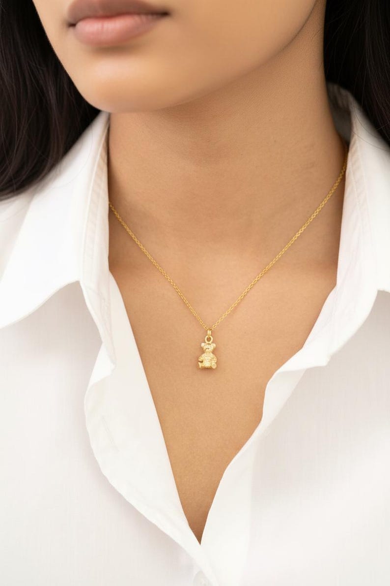Minimalist Teddy Bear Necklace, Teddy Bear Pendant, Birthday Gift, Cute ...