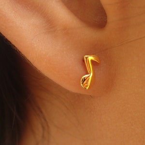 Quaver Stud Earrings / Music Note Jewelry in 14k Solid Gold / Gift for ...