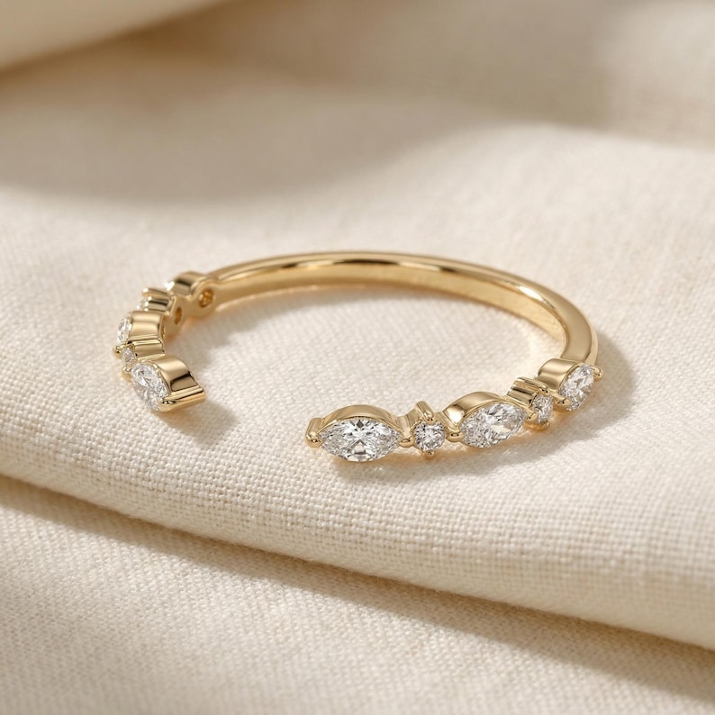 Moissanite Open Gap Wedding Band, Marquise and Round Half Eternity ...